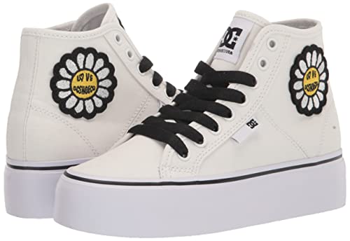 DC Women's Manual Hi Platform Skate Shoe, White/Black/Flower, 5