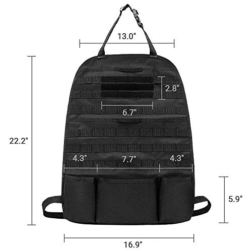 Car Backseat Organizer Tactical Molle Panel Seat Back Protector Cover Nylon Vehicle Car Back Seat Cover Pocket Storage (Black-2pc)
