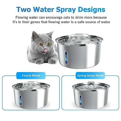 Ofat Home Stainless Steel Cat Water Fountain 3.2L/108oz Automatic Pet Water Fountain with Water Level Window, Quiet Pump Dishwasher Safe