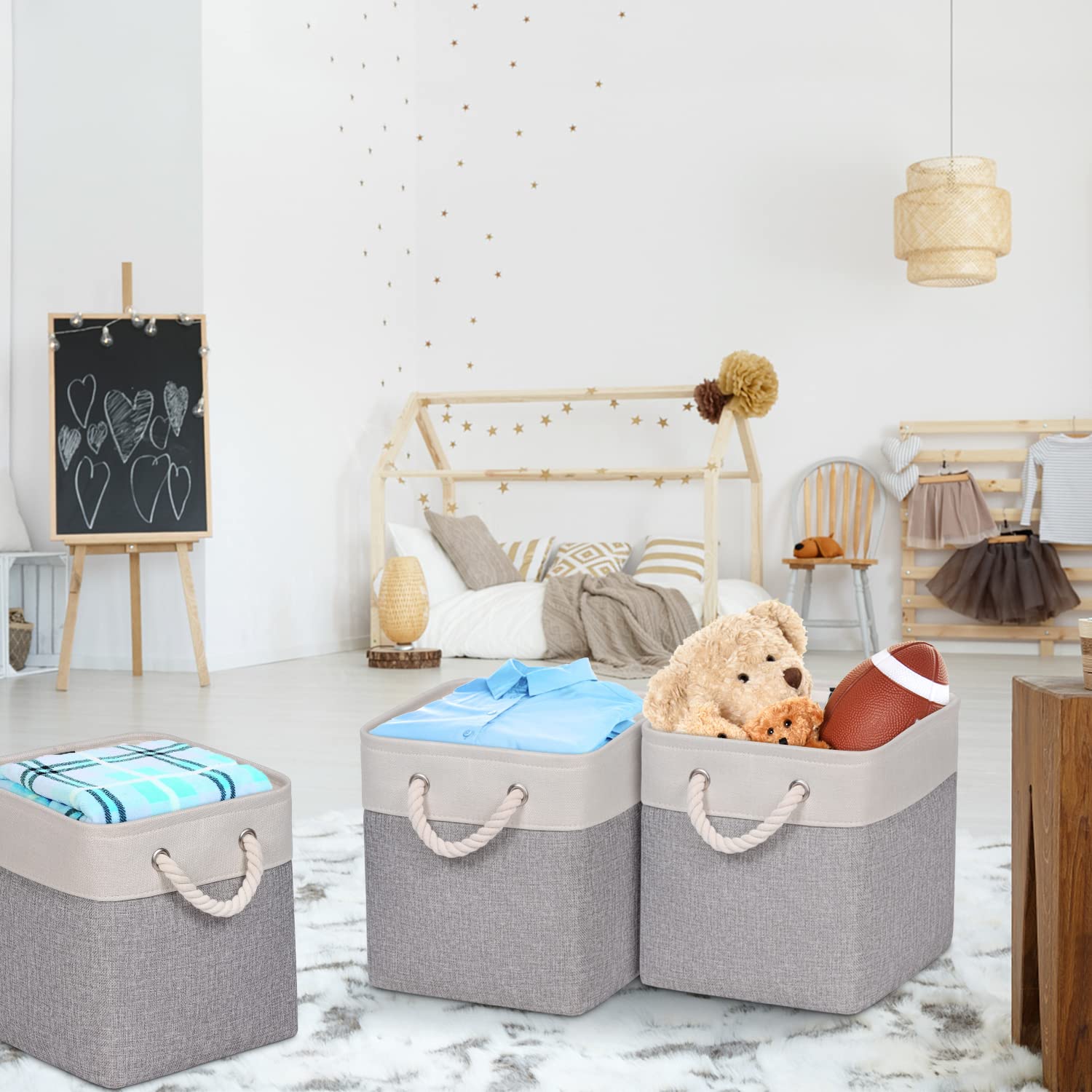 KEEGH Fabric Cube Storage Bins 10.5x10.5 Foldable Storage Bins Small Cube Organizer Baskets for Closet Shelf Office Organizing,Sturdy Storage Box with Handles Grey