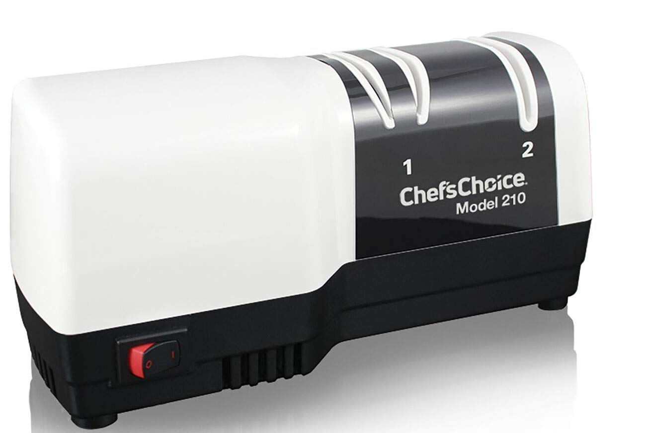 Chef's Choice 210 Hybrid Diamond Hone Knife Combines Electric & Manual Sharpening for Straight & Serrated Knives, 2-Stage, White
