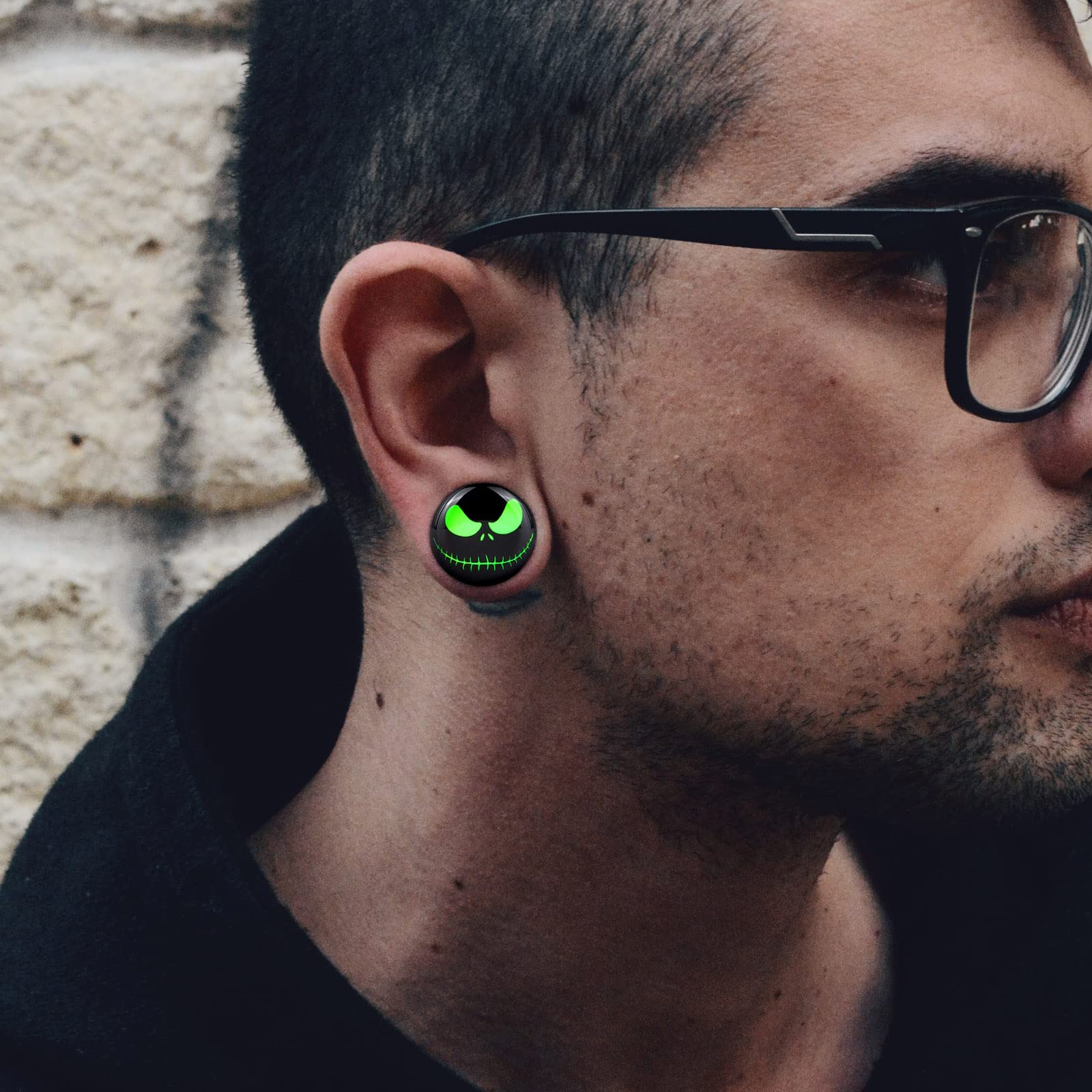 DERALA 2pcs Ear Plugs Acrylic Ear Gauges Expander Double Flare Halloween Ghost Eyes Piercing Jewelry 00g 10mm Green