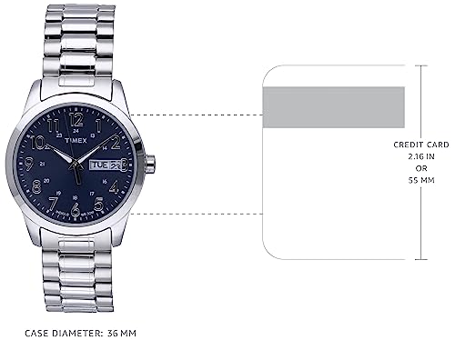 Timex Men's South Street Sport 36mm Watch โ Silver-Tone Case Blue Dial with Silver-Tone Stainless Steel Expansion Band