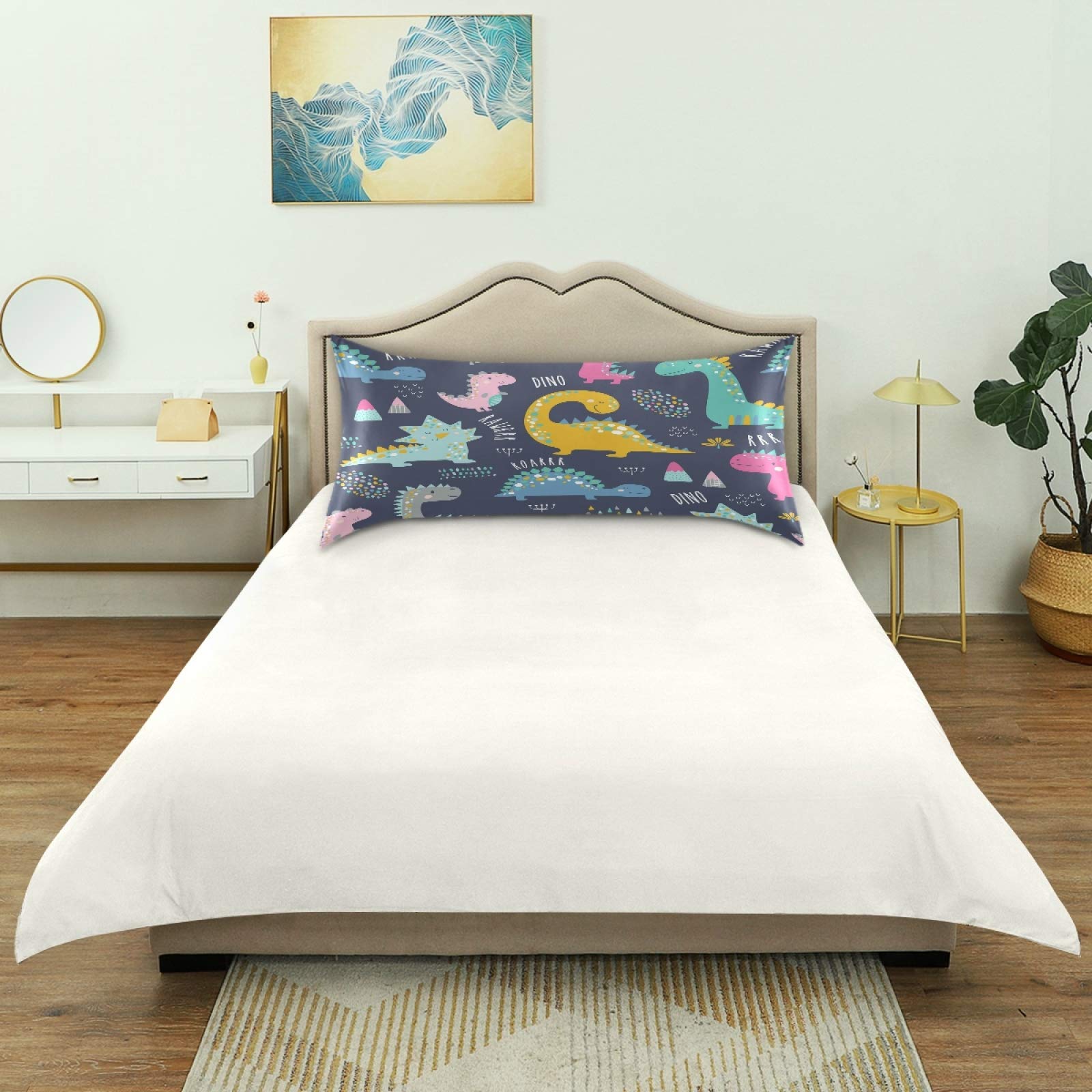 KEEPREAL Cute Funny Kids Dinosaurs Satin Pillowcase for Hair and Skin Silk Pillowcase - Slip Cooling Satin Pillow Covers with Envelope Closure, Standard Size(20x26 inches)