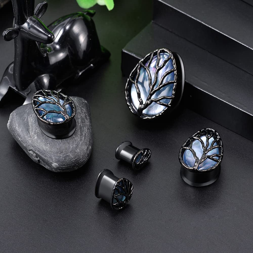 COOEAR Tear Drop Design Stainless Steel Gauges for Ears Lift Tree Natural Seashell Plugs and Tunnels.