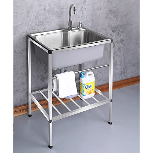 Stainless Steel Outdoor Single Bowl Station Utility Sink,Commercial Restaurant Sink,Drainer Kitchen Restaurant Storage Shelf,for Kitchen Bathroom Restaurant Farmhouse Laundry. ( Color : Cold alone , S