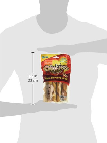 Hartz Oinkies Smoked Pig Skin Bacon Flavored Wrap Dog Treat Chews - 8 Pack
