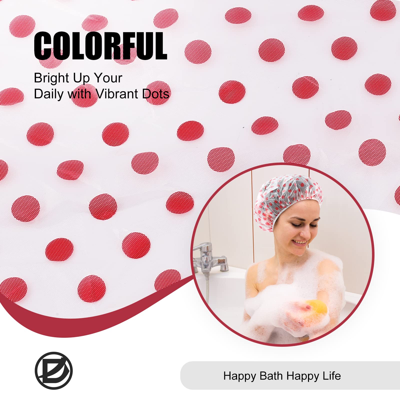 D Shower Caps for Women Reusable Waterproof, Plastic Bath Hair Cap, Elastic Band Shower Hat for Ladies Kids Spa Salon, 6 PC
