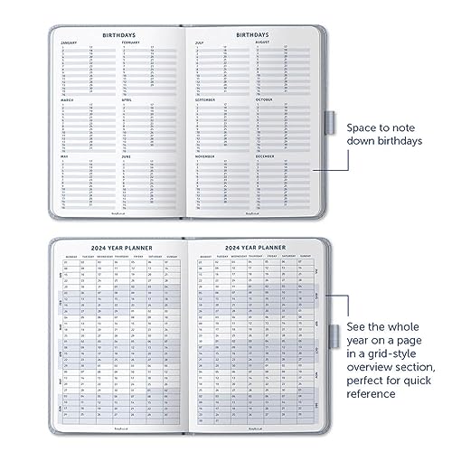Busy B Compact A6 Day A Page Diary January to December 2024 - A6 Cloud Blue - Faux Leather Daily Planner with Lined Pages, Notes and Year Planner