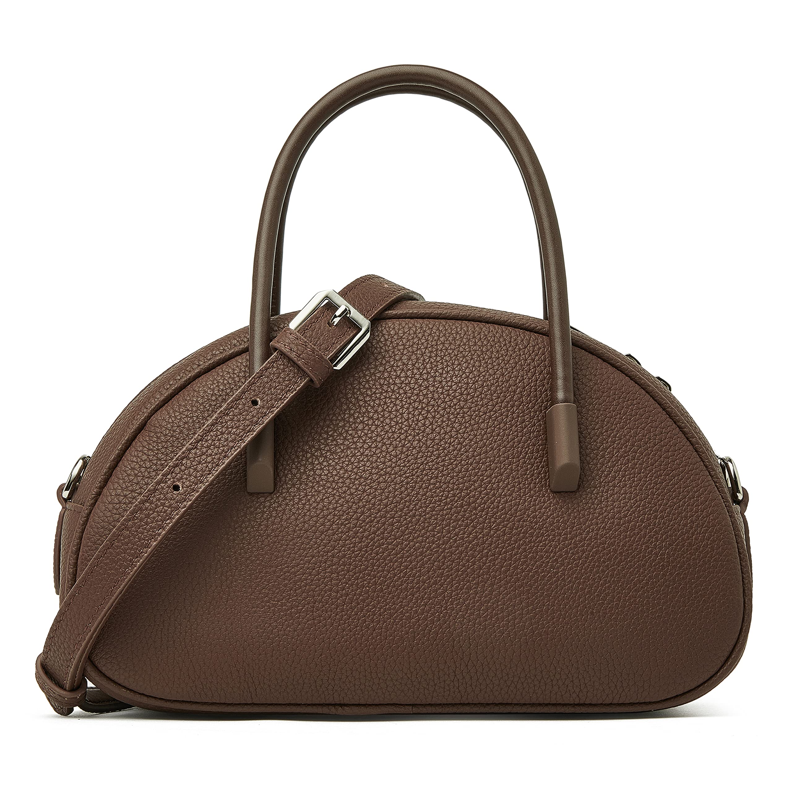 Designer Leather Tote Bags For Women Full Grain Shell Shape Top Handle Dome Handbags With Adjustable Strap (1-Dark Brown)