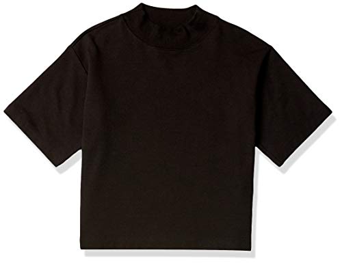 The Drop Women's Adeline Loose Short Sleeve Mockneck Drop Shoulder T-Shirt, Black, S