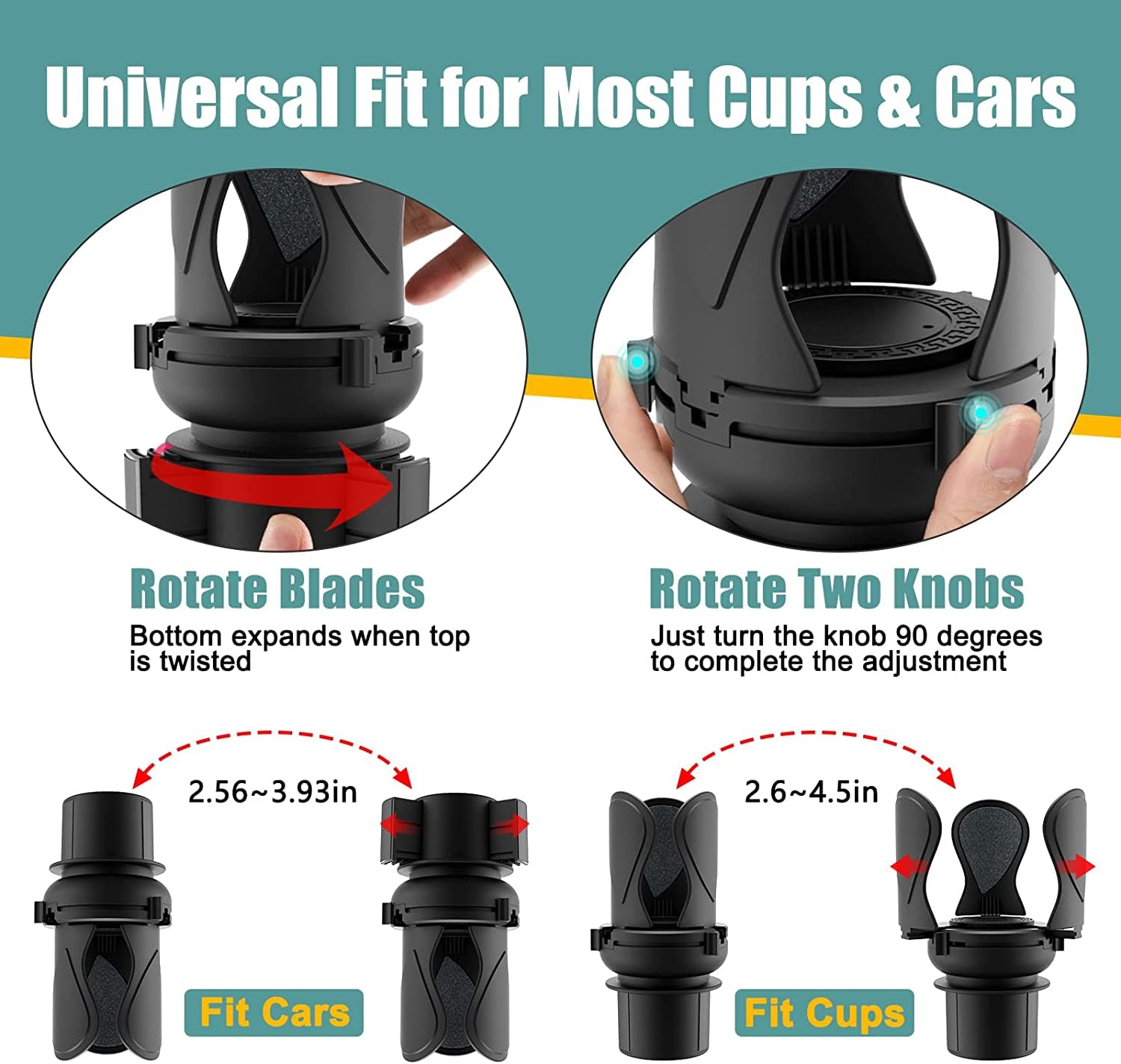 Car Cup Holder Expander Adapter, Cup Holder Extender with Adjustable Arm and Base,Universal Compatible with Yeti Ramblers14-46oz, Hydro Flasks 32/40oz Most 12 to 46 Ounce Bottles&Cups