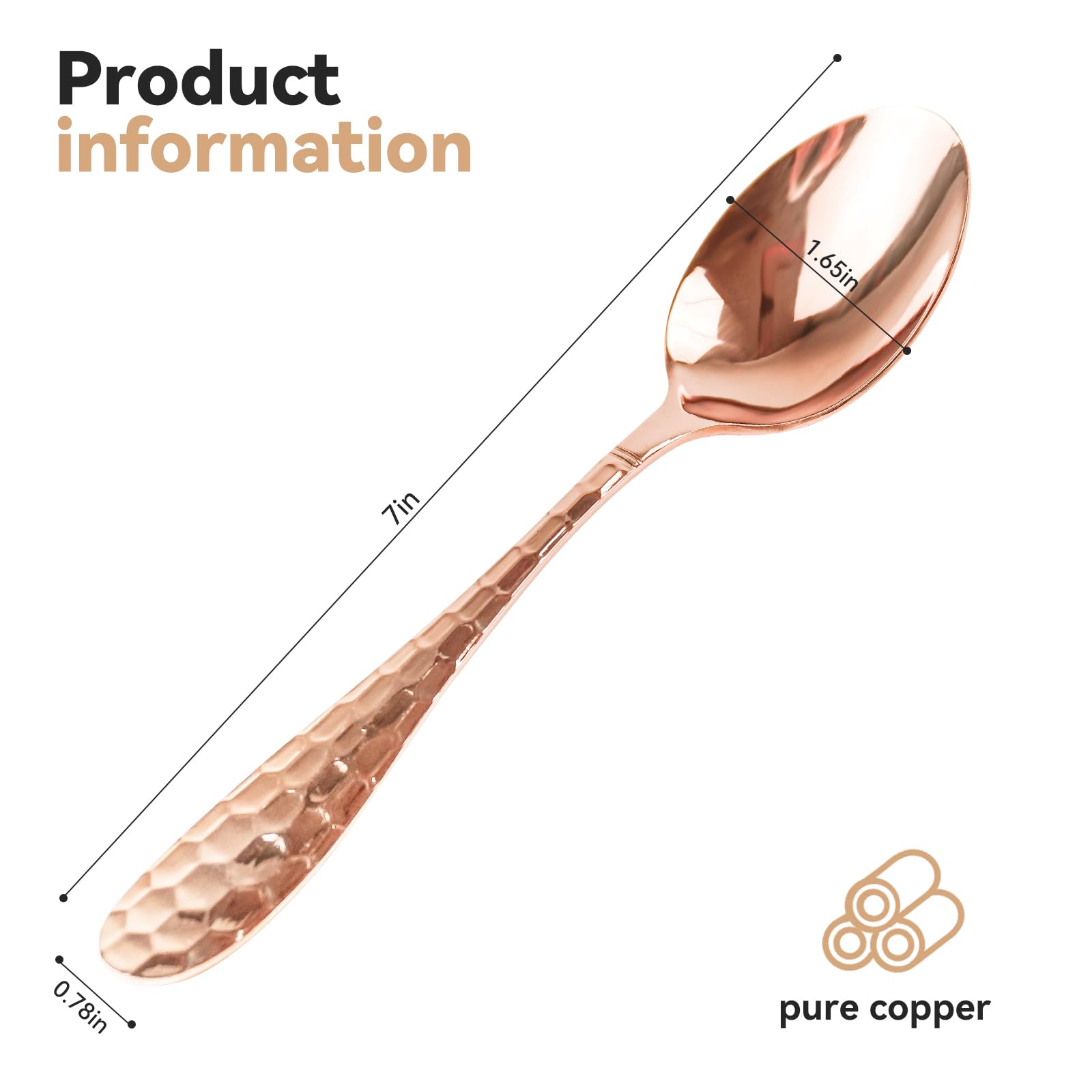 CigeZaus Copper Spoon, 7" Pure Solid Soup Spoons (2)