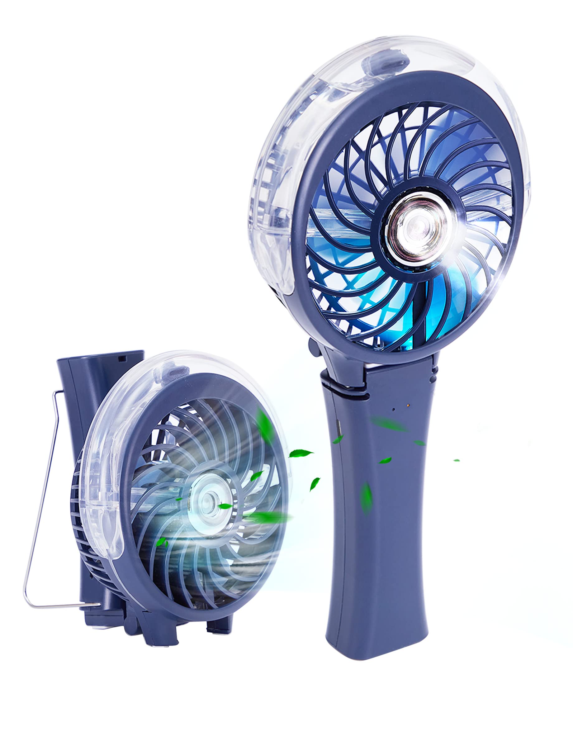 TECSONAR-US(Store) Portable Handheld Misting Fan, Personal Mister Fan W/ 7 Colorful Night Light, Spray Water Mist Fan for Travel, Outdoors, Hiking, Camping (Royal Blue)