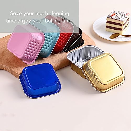Findful Mini Cake Pans With Lids (10oz,40 Pack) Aluminum Foil Square Cupcake Liners Brownie Baking Cups,Disposable 4βx4β Large Cupcake Pan,Jumbo Muffin Tin Ramekins Holders