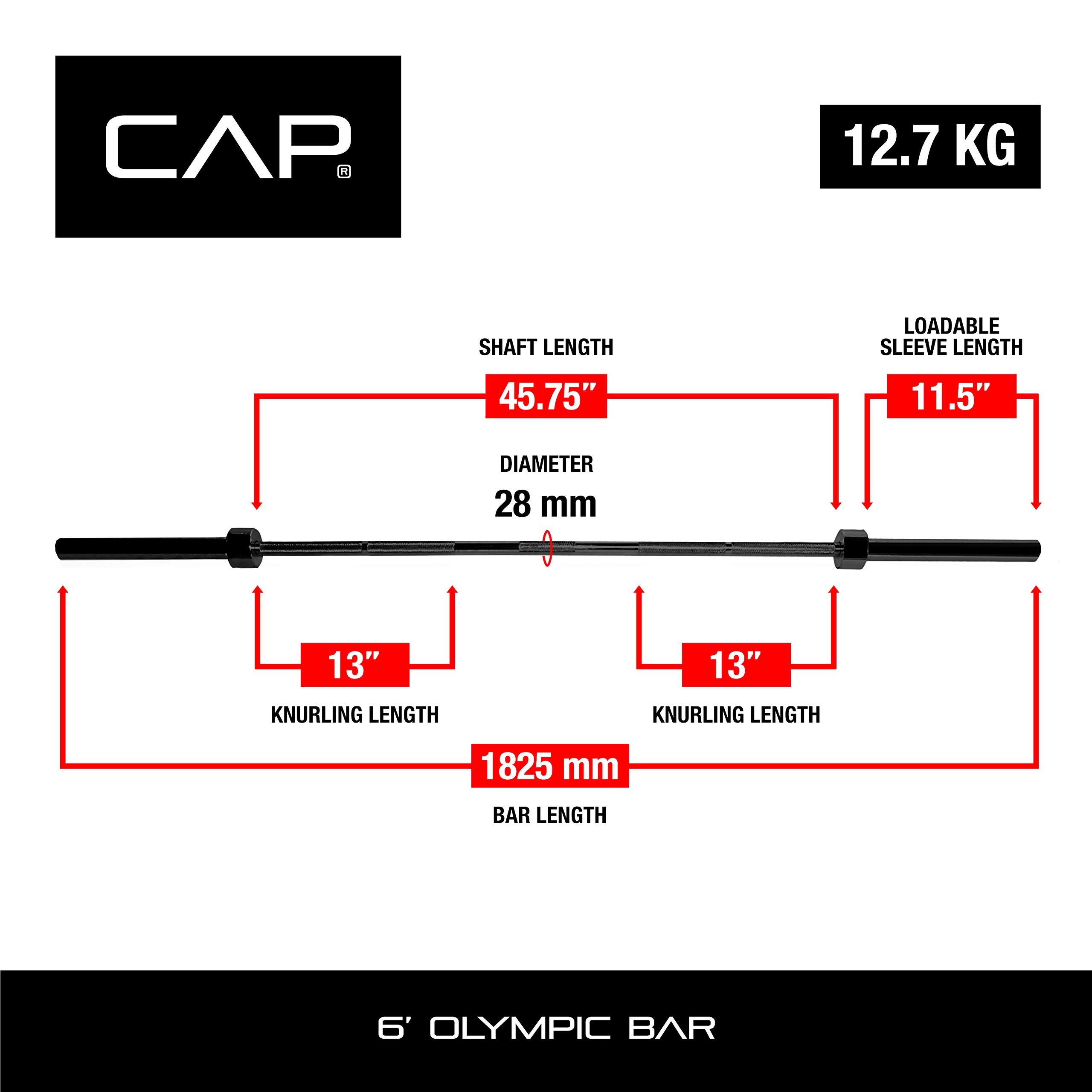 CAP Barbell 6-Foot Solid Olympic Bar, Chrome (2-Inch)
