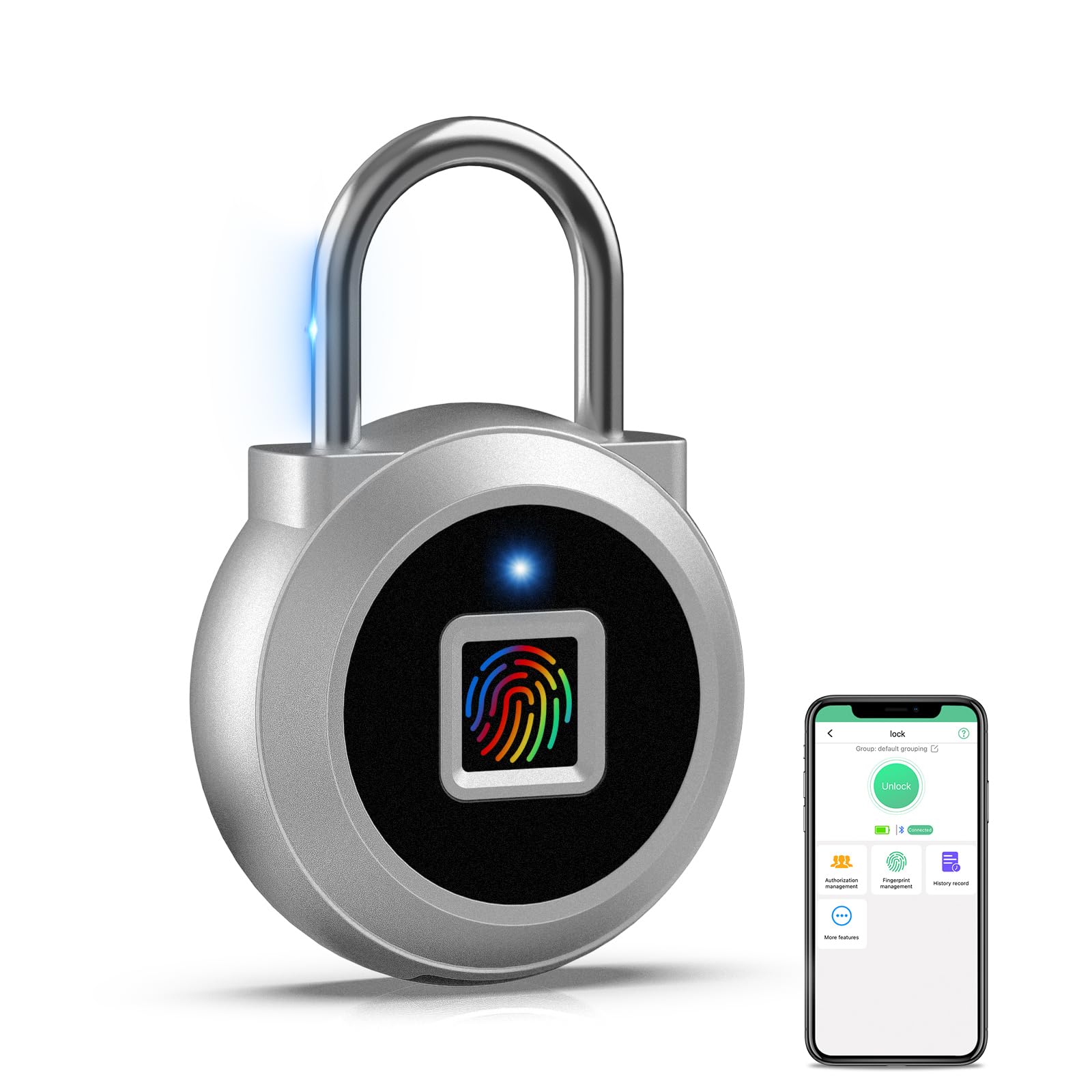 Eseesmart Fingerprint Padlock, Locker Bluetooth, Mobile APP, Smart Padlock with Keyless Biometric, Water Resistant, Suitable for Gym, School, Luggage Bags, Locker and Storage