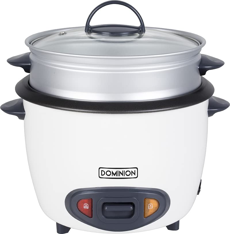 Dominion 16-Cup Cooked (8 Uncooked) Electric Rice Cooker with Removable Nonstick Pot & Food Steamer, One Touch Operation, Warm Mode, With Measuring Cup & Spatula & Recipe Book, Perfect For Rice, Soups, Stews, Grains, Oatmeal - White