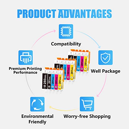 Miss Deer Compatible Ink Cartridge Replacement for Canon 280 281 PGI-280XXL CLI-281XXL Ink for PIXMA TR8520 TR7520 TS6120 TS6220 TS702 TS6100 TS6200 TS9520 TS6320 TS9521C Printer(3 Sets,5 Color)