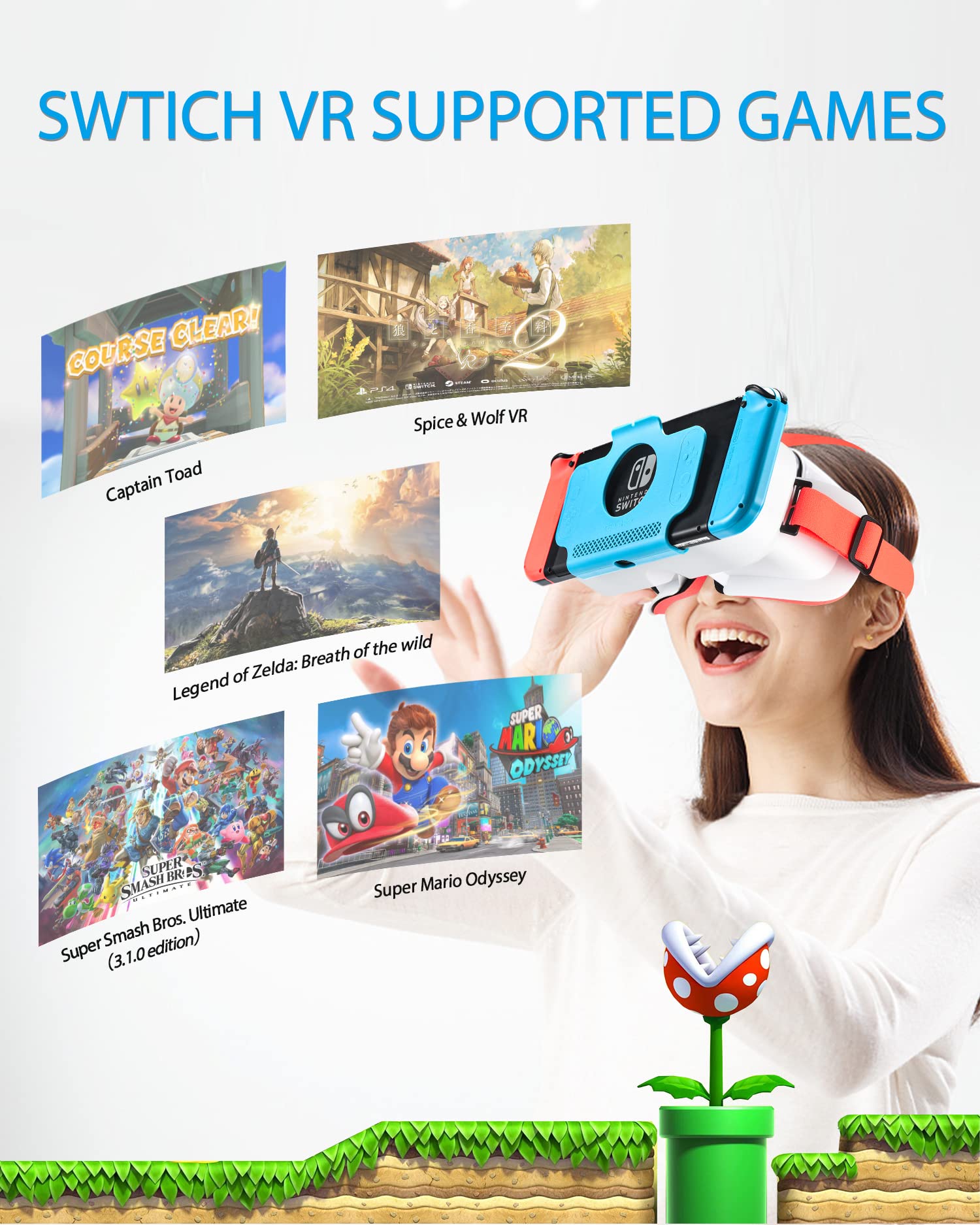 DEVASO VR Headset Compatible with Nintendo Switch & Nintendo Switch OLED, Upgraded with Adjustable 3D Lenses, Virtual Reality Glasses for Nintendo Switch/OLED, Switch VR Kit