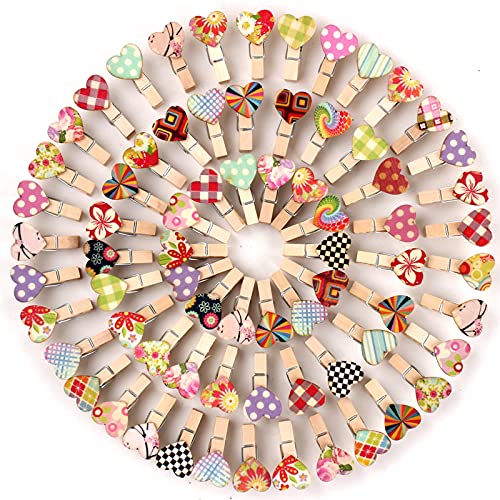 Z ZICOME 100 Pcs Mini Wooden Clothespins with Hearts for Hanging Photos Decorations for Valentine Engagement Wedding Bridal Shower Party