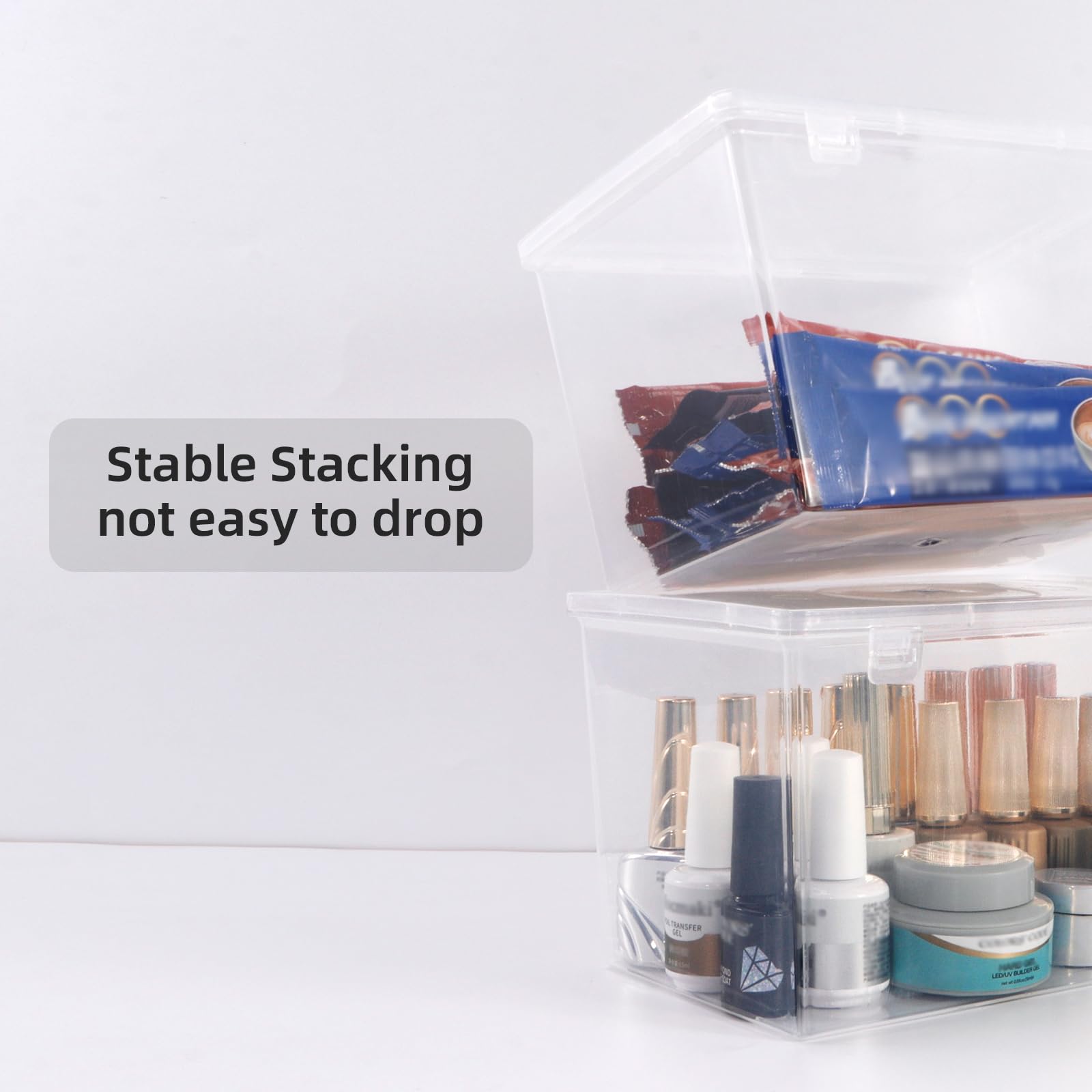 Ganydet Clear Storage Box with Lid,Plastic Bins Craft Organizers and Storage,Small Container Stackable Case Box for Cosmetic Mica Powder Bottle Nail Polish Sewing Tool 4 pack 7.4'' x 4.72'' x 5.03''