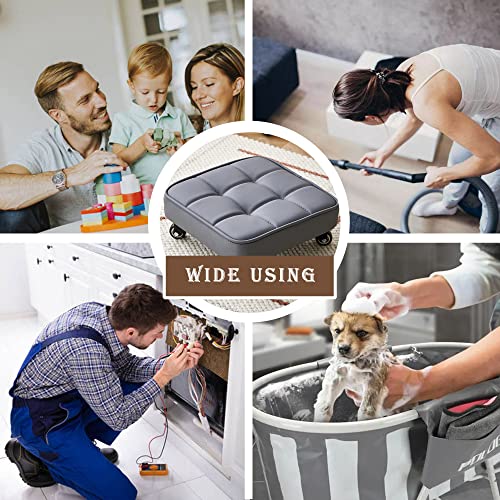 CRENEWY Low Rolling Stool with Wheels,360 Degree Rotating,PU Low Height Rolling Seat Wheel Stool Chair,Square Seat Stool for Home Office Fitness Garage Shop(Grey)