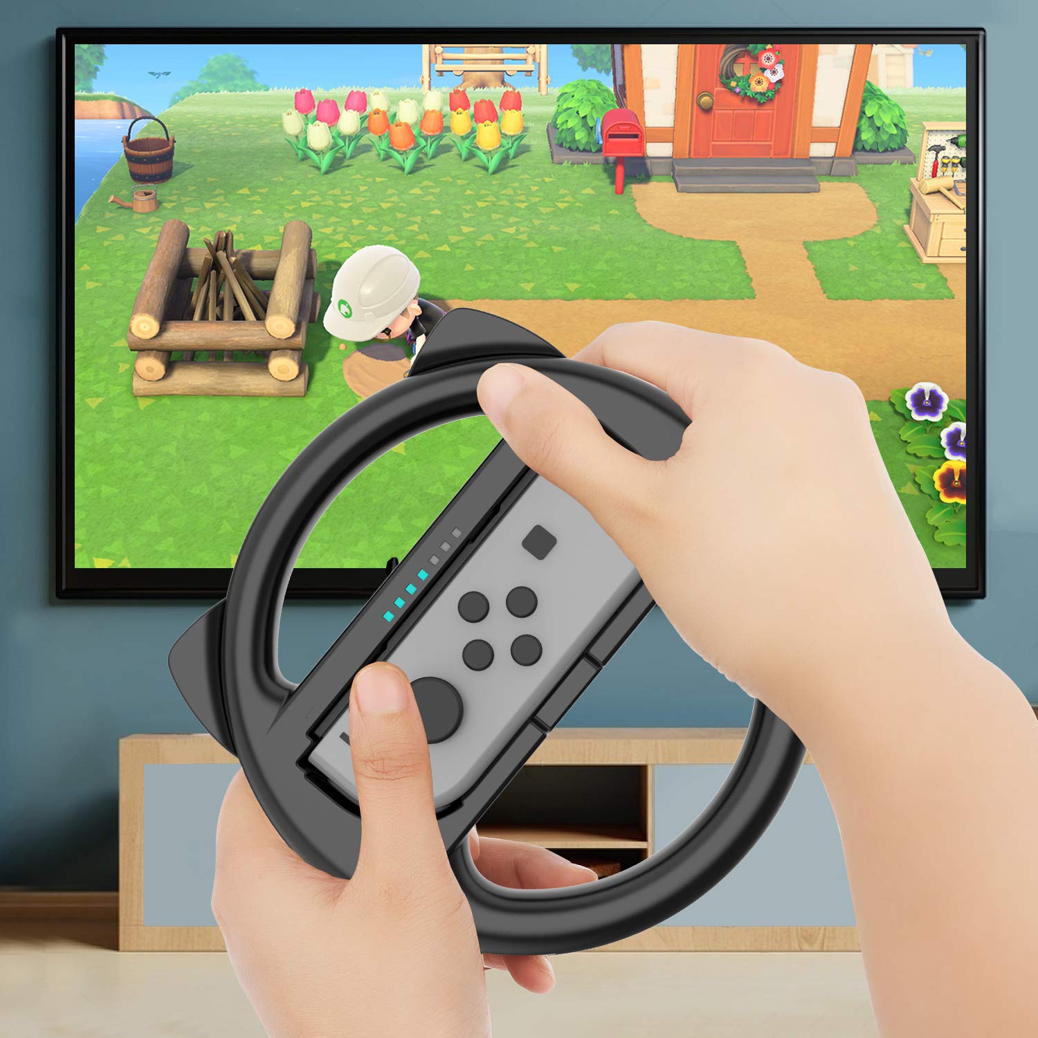 Steering Wheel Controller for Switch Joy Con - Racing Games Accessories Joy Con Controller Hand Grip for Mario Kart Parties, Black