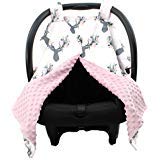 Dear Baby Gear - Baby Car Seat Canopy - Infant Car Seat Cover with Snap Opening - Carseat Canopies for Boys & Girls - 40x30 (Antler & Flower Print, Pink Dot)