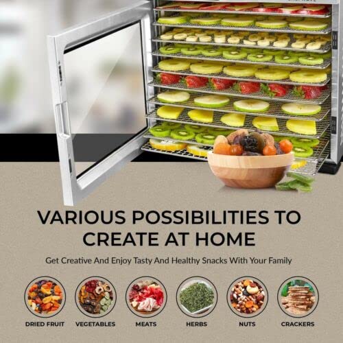 ChefWave Commercial Countertop Electric Food Dehydrator Freeze Dryer Machine - Digital Temperature Control & Timer, 10 Stainless Steel Trays - for Dried Fruit/Veggie, Meat Beef Jerky, Herbs Dehydrator