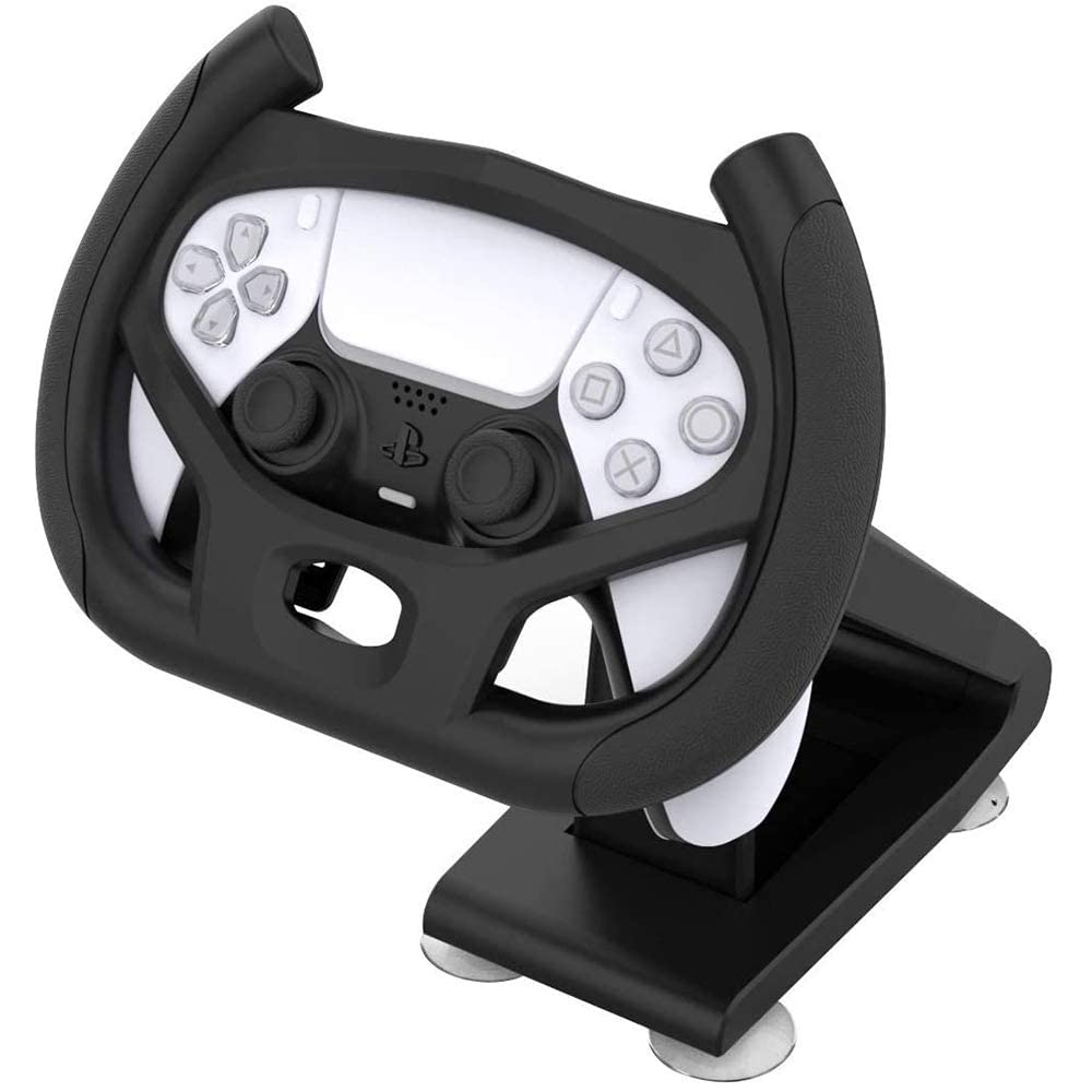 Steering Wheel for PS5, Joso Driving Game Steering Wheel Racing Controller Set Stand Bracket Holder for Sony Playstation 5 Controller with 4 Table Suction Cup Mount
