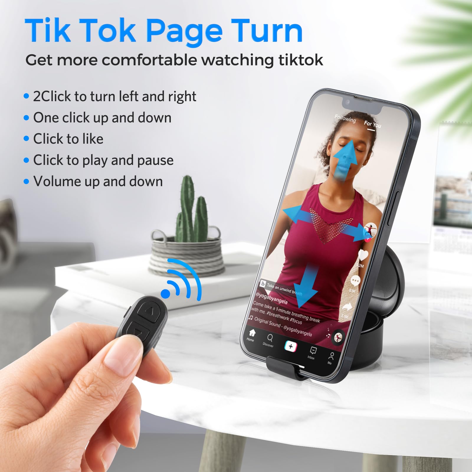 CoBak TikTok Remote Control Kindle App Page Turner,Bluetooth Scrolling Ring Camera Video Recording with Phone Holder,TIK Tok Scrolling Ring for iPhone,iPad,Android