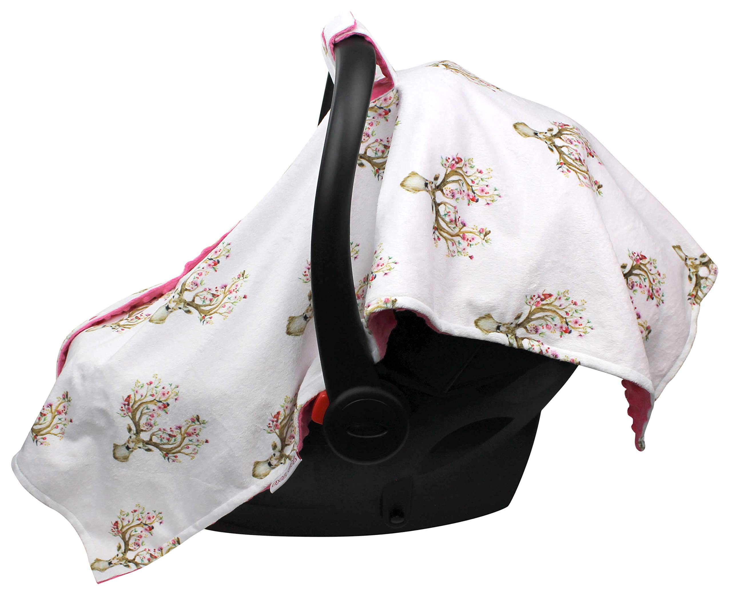 Car Seat Canopy Cover - Flowered Antlers Pink