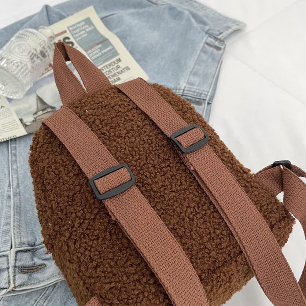 CLBDBAG Women Wool Solid Color Mini Knapsack Female Preppy Style Autumn Winter Rucksacks