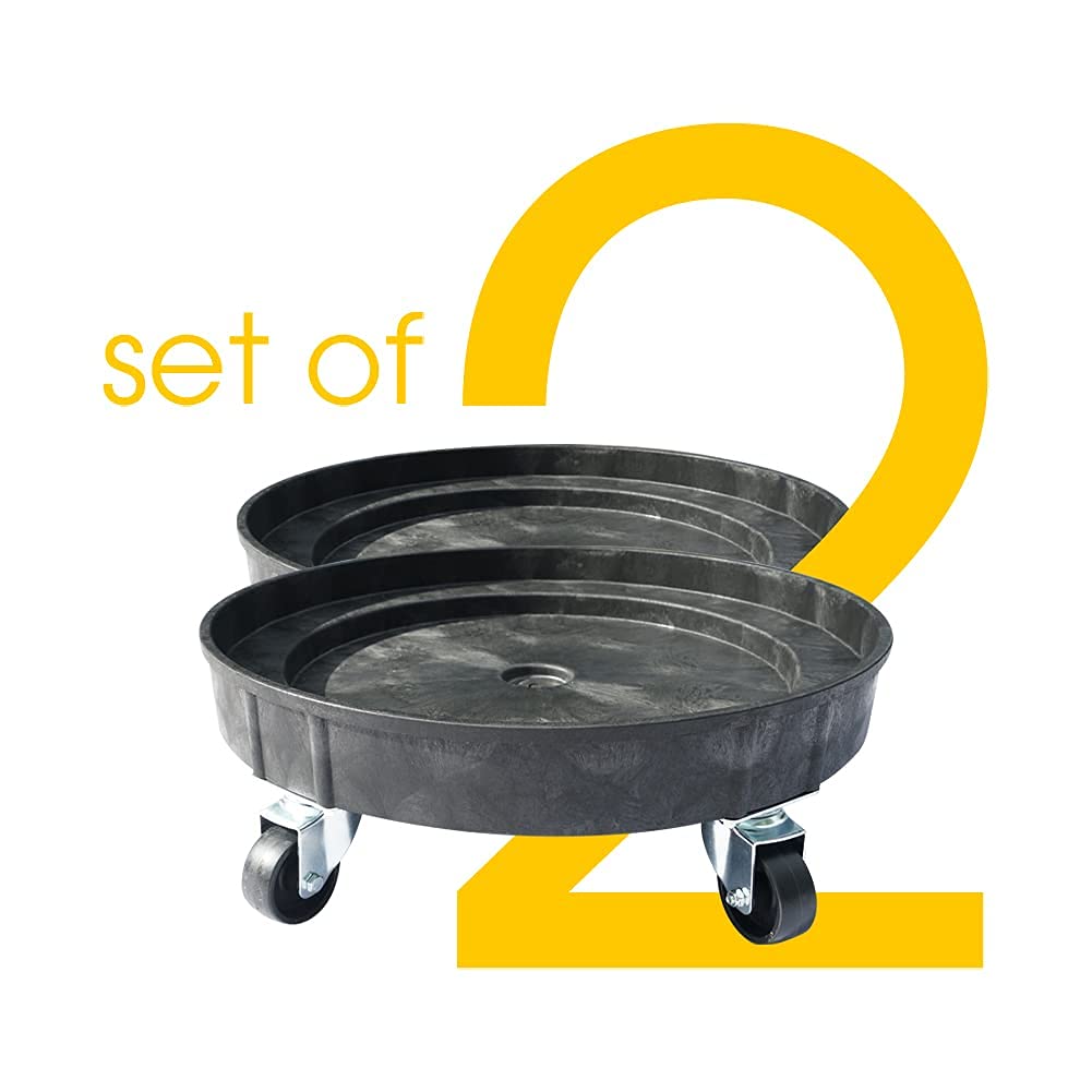 ELAFROS 30 Gallon and 55 Gallon Heavy Duty Plastic Drum Dolly β Durable Plastic Drum Cart 900 lb. Capacity- Barrel Dolly with 5 Swivel Casters Wheel,Black, 2 Packs