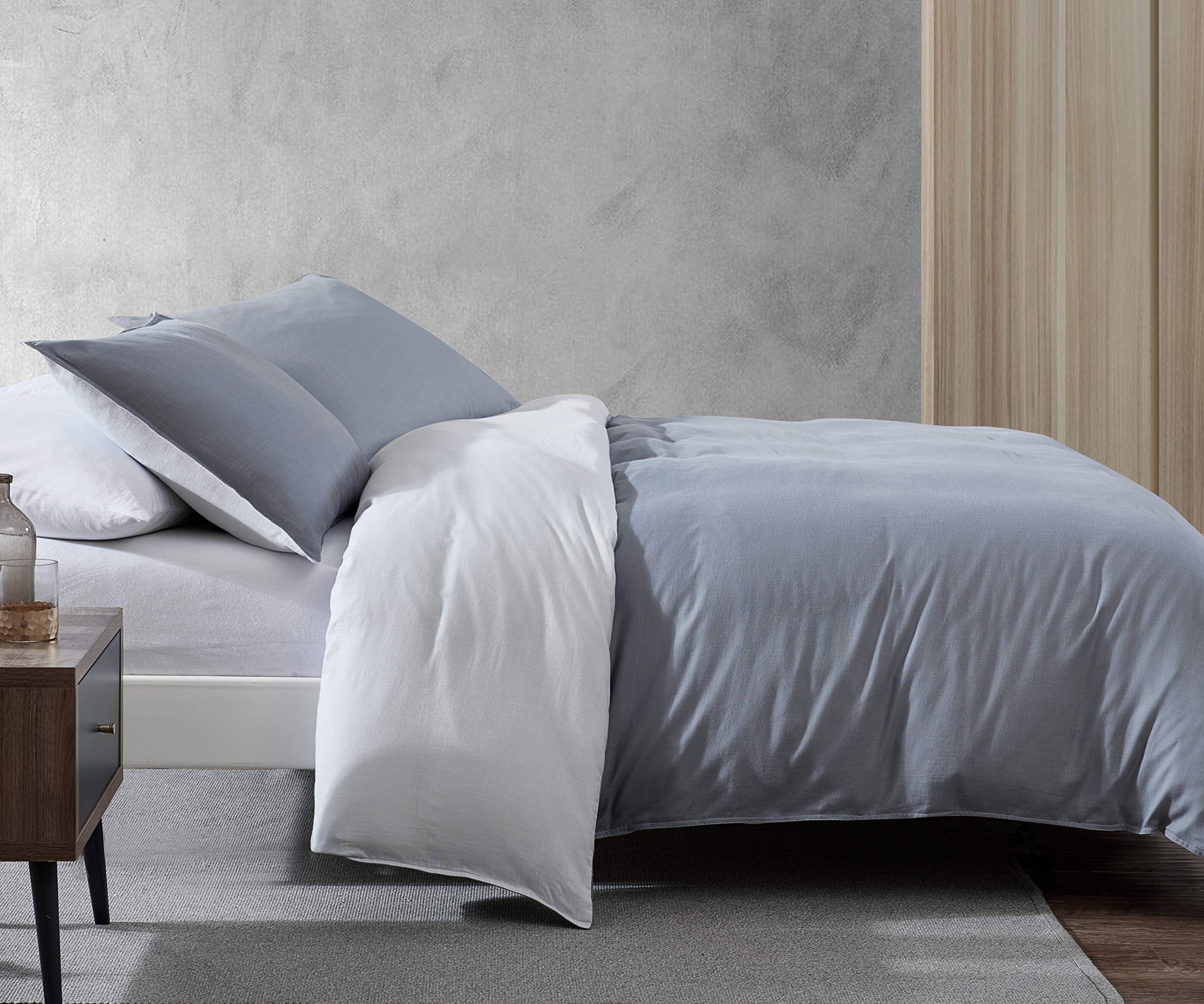 Kenneth Cole New York - King Duvet Cover Set, Reversible Cotton Bedding with Matching Shams, All Season Home Decor (Nila Grey, King)
