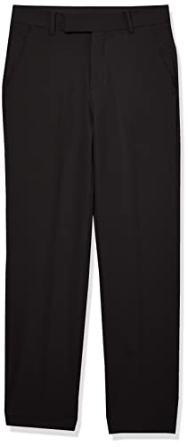 Calvin Klein Boys' Flat-front Suit Dress Pant, Straight Leg Fit & Hemmed Bottom, Belt Loops & Functional Front Pockets, Black Performance, 16
