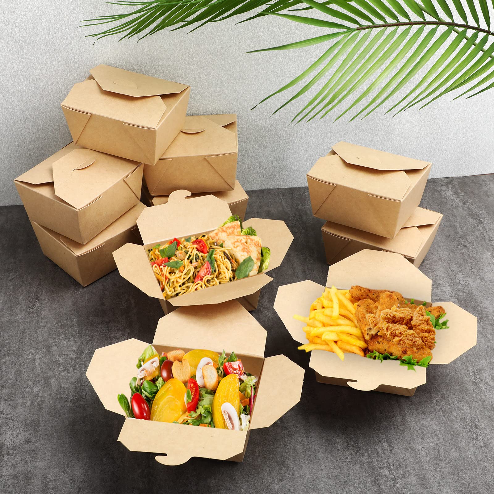 Eaasty 100 Pcs 28 oz Take out Food Containers Microwaveable Disposable Brown Kraft Paper Take out Boxes Leak Grease Resistant Stackable Containers for Restaurant Catering Party Concession Stand Picnic