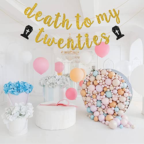 INNORU Death to My Twenties Banner, RIP to My 20s Party Decorations, Happy 30th Birthday Party Decorations, Gold Glitter