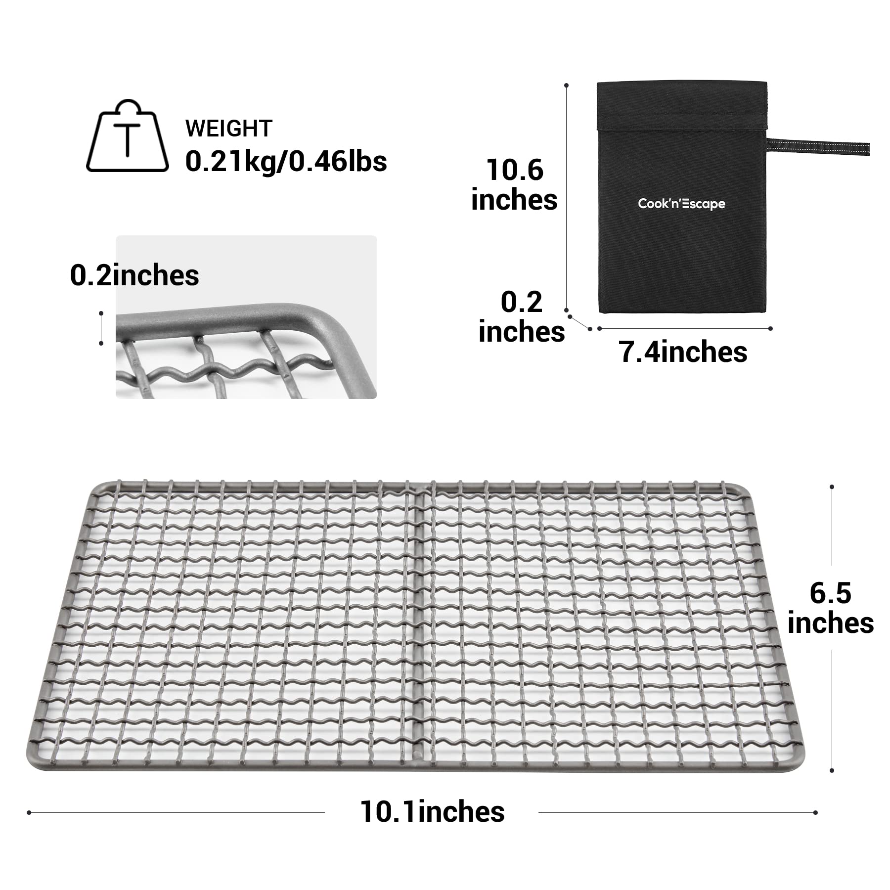 COOK'N'ESCAPE Bushcraft Grill Titanium Mesh Camping Grill Ultralight Compact Grill Backpacker's Grill Grate for Backpacking, Camping, BBQ and Survival, 1Pack