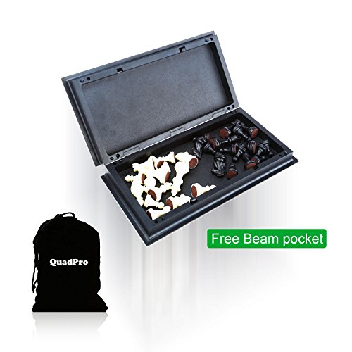 QuadPro Magnetic Travel Chess Set with Folding Chess Board & 2 Extra Queens & Convenience Bag, Educational Toys for Kids and Adults (Green & White)