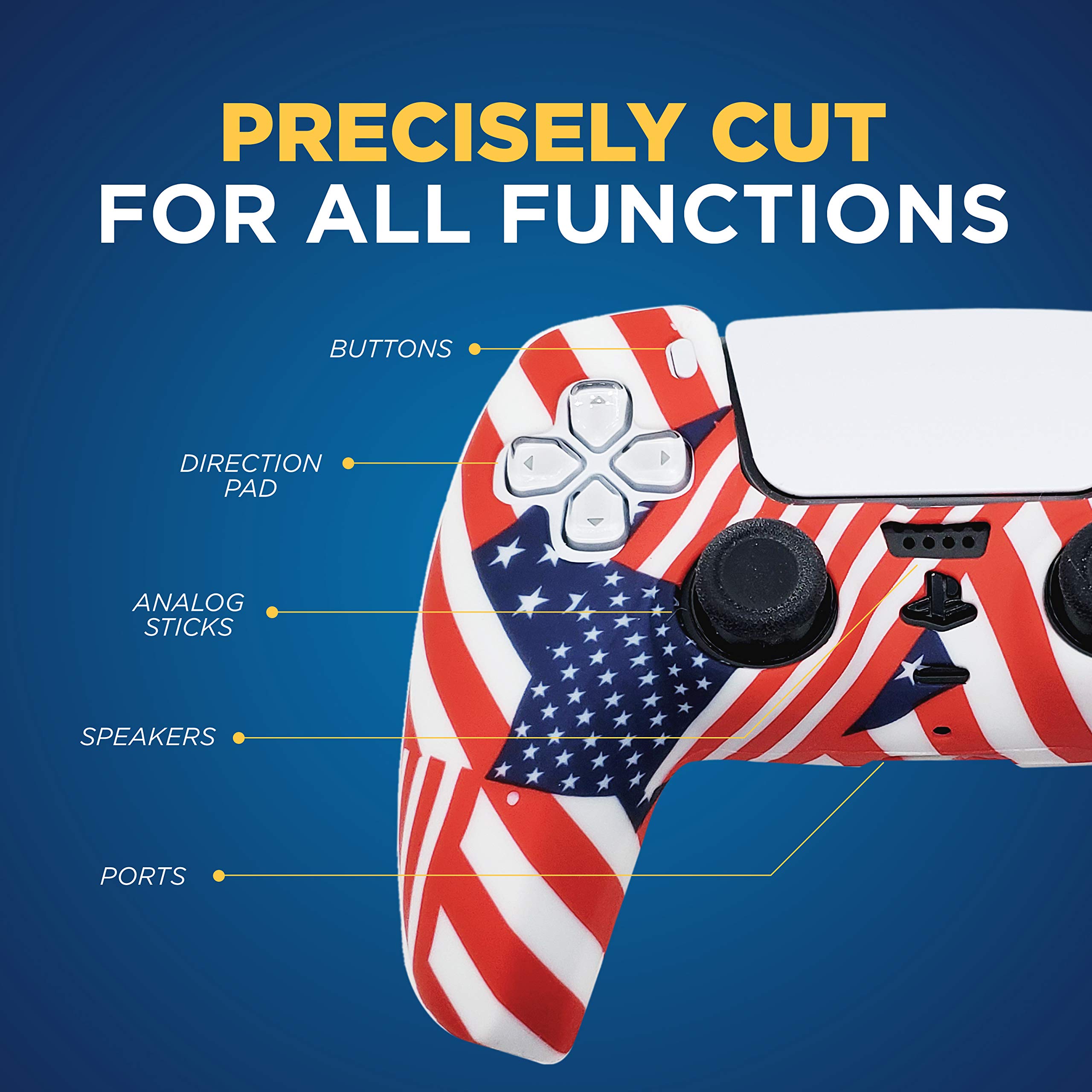 PS5 Silicone Gel Grip Controller Cover Skin Protector (USA Flag) Compatible for Sony PlayStation 5 DualSense Wireless Controller Protector Covers