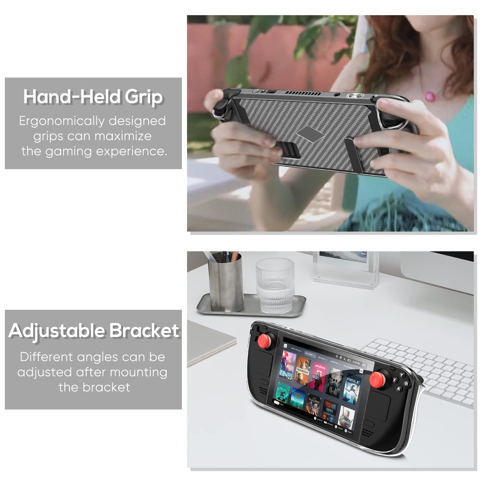 Clear Protective Case for Steam Deck Valve, FYOUNG TPU Soft Cover Protector Case for steam Deck Accessories with Kickstand, Screen Protector and Thumb Caps, Shockproof Anti-Scratch Design