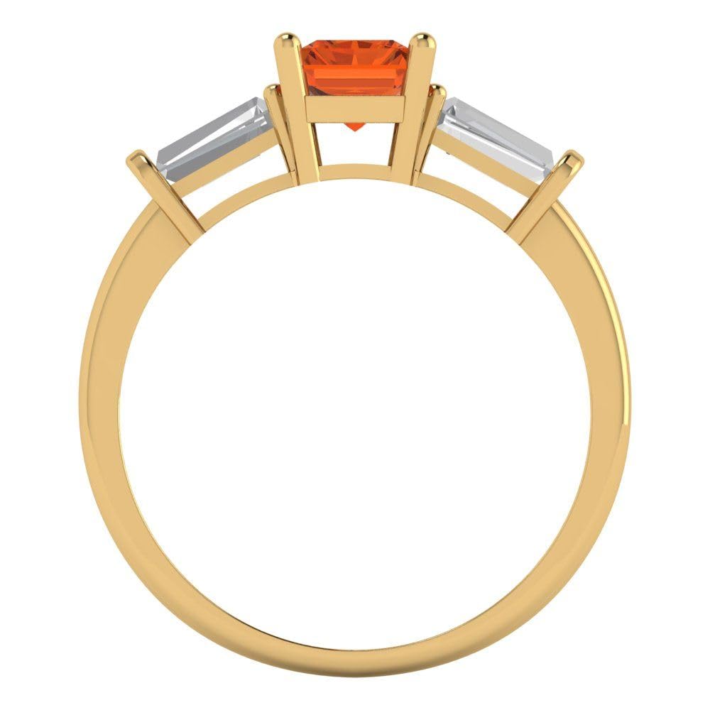 Clara Pucci 1.95 Emerald Baguette cut 3 stone Solitaire Pink Tourmaline Designer Wedding Anniversary Bridal Ring 14k Yellow Gold 6.5