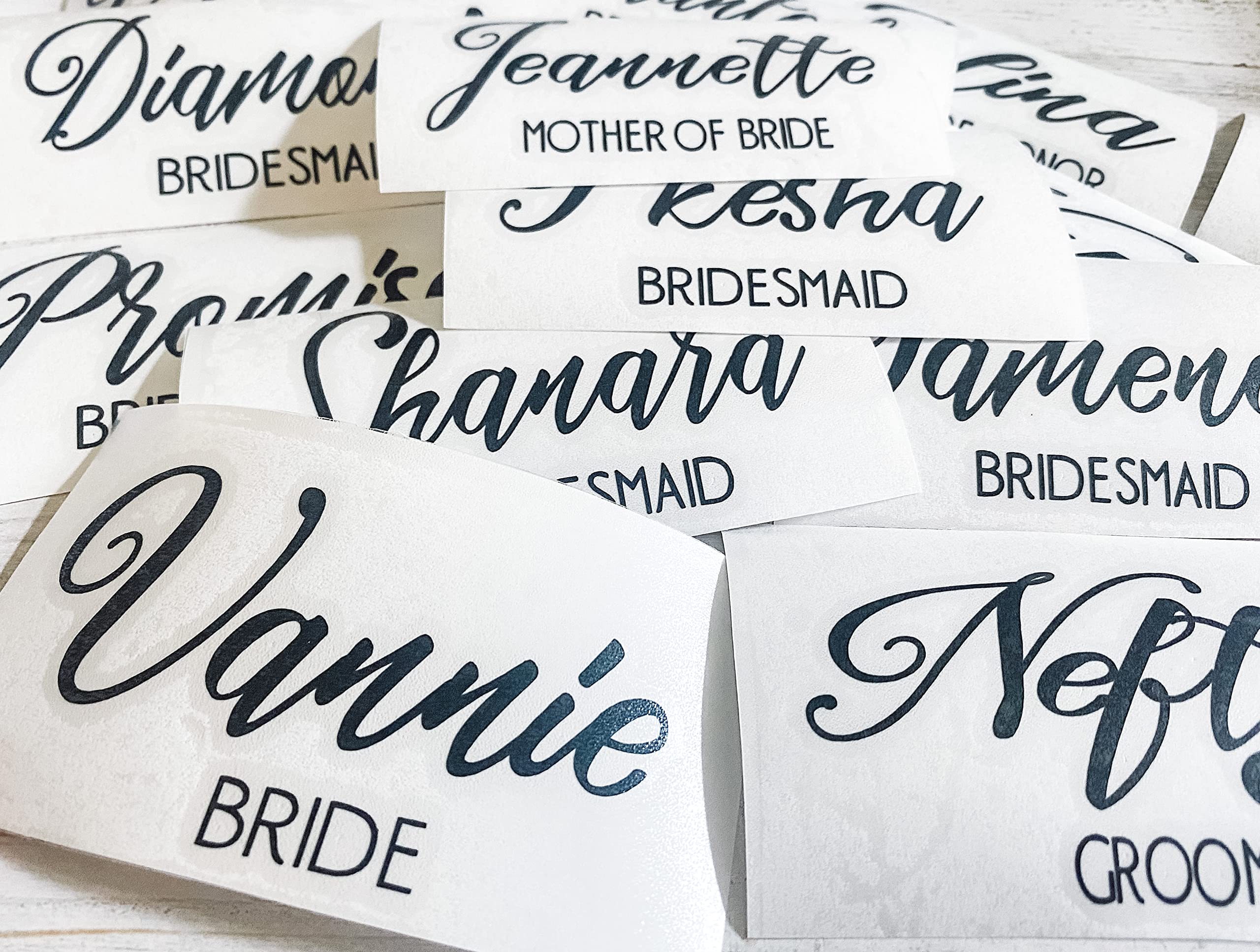 Decals Personalized with Name and Title Wedding Party Champagne Flute Customize Color for Wine Glasses Flask Cups Bridesmaid Gifts Water Bottles Metallic Gold Rose Options