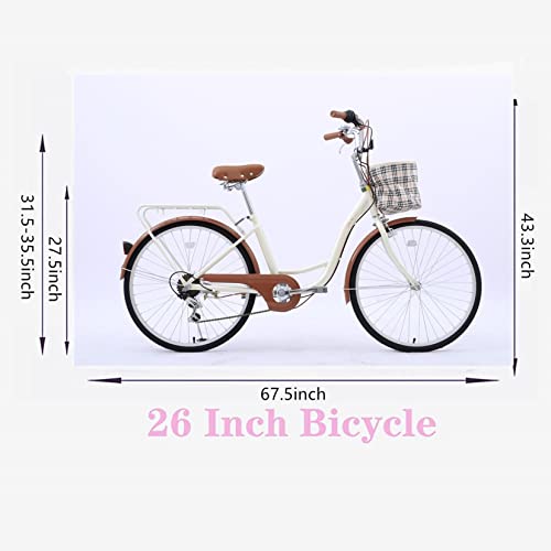 Cheim Beach Cruiser Bike, 26 Inch Urban Men Women's Cruiser Bicycle, Commuter Bicycle, Multiple Colors (Beige)