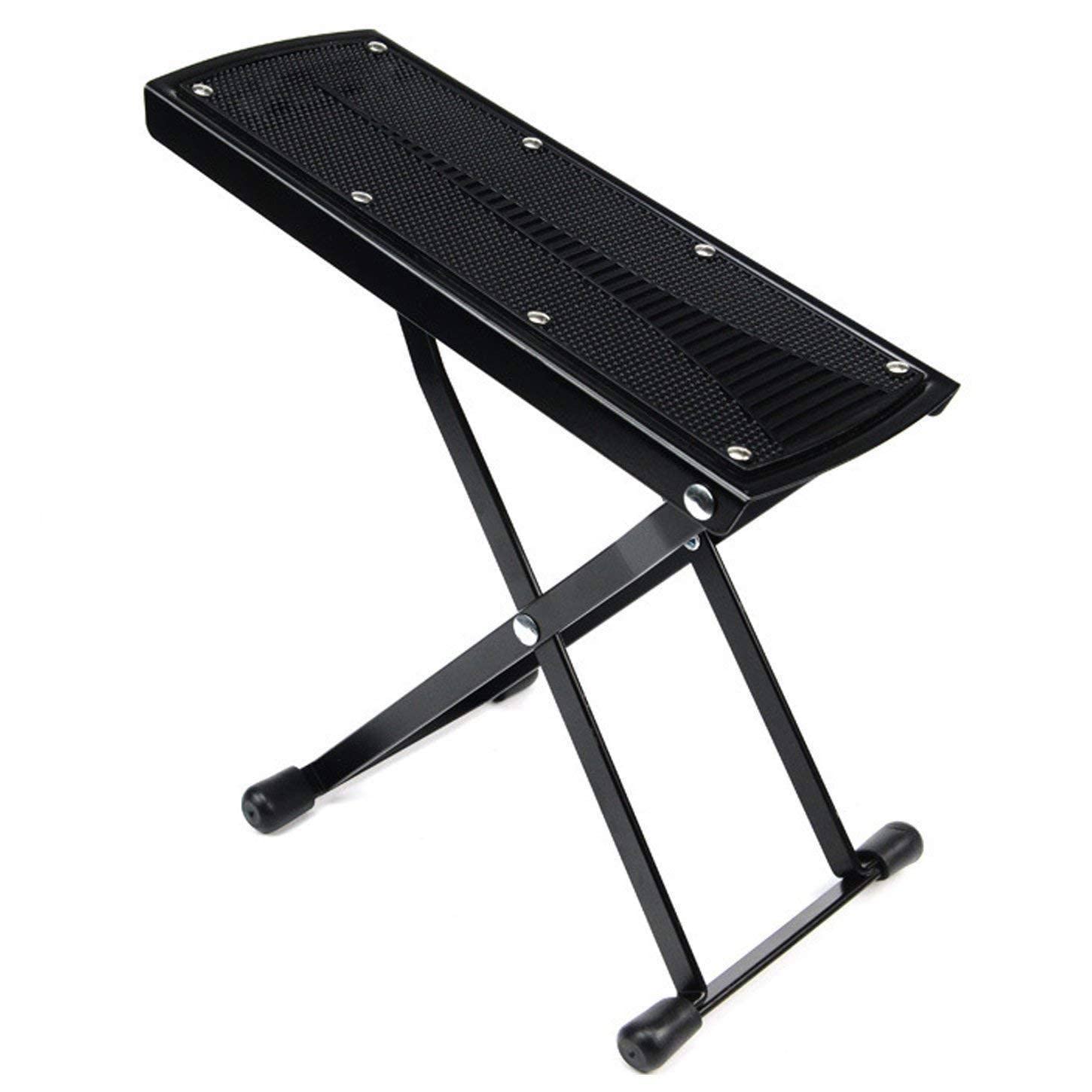 Clef Audio Labs Guitar Foot Stool, Folding Foot Rest for Classical Guitar Player, Foldable, 6-Position Adjustable Height, Excellent Stability with Rubber End Caps and Non-Slip Rubber Pad, Black