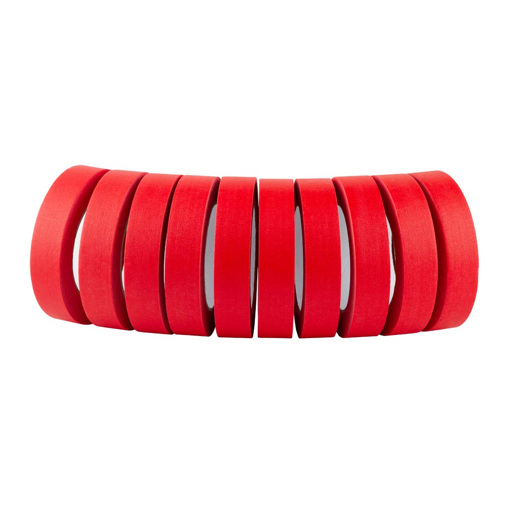 Lichamp 10 Pack Red Painters Tape 1 inch, Medium Adhesive Red Masking Tape Bulk Multi Pack, 1 inch x 55 Yards x 10 Rolls (550 Total Yards)
