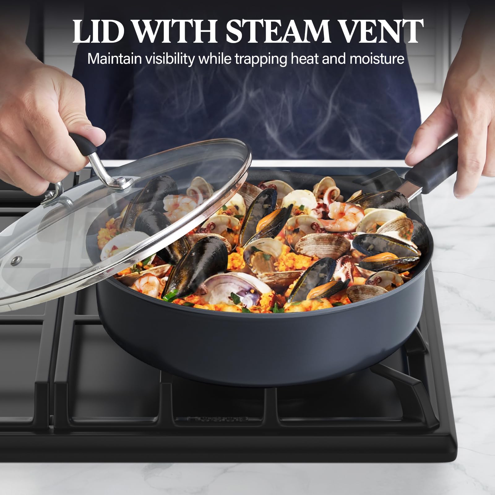 Cook N Home Nonstick Stockpot Soup pot with Lid Professional Hard Anodized 10 Quart, Oven safe - Stay Cool Handles, Black