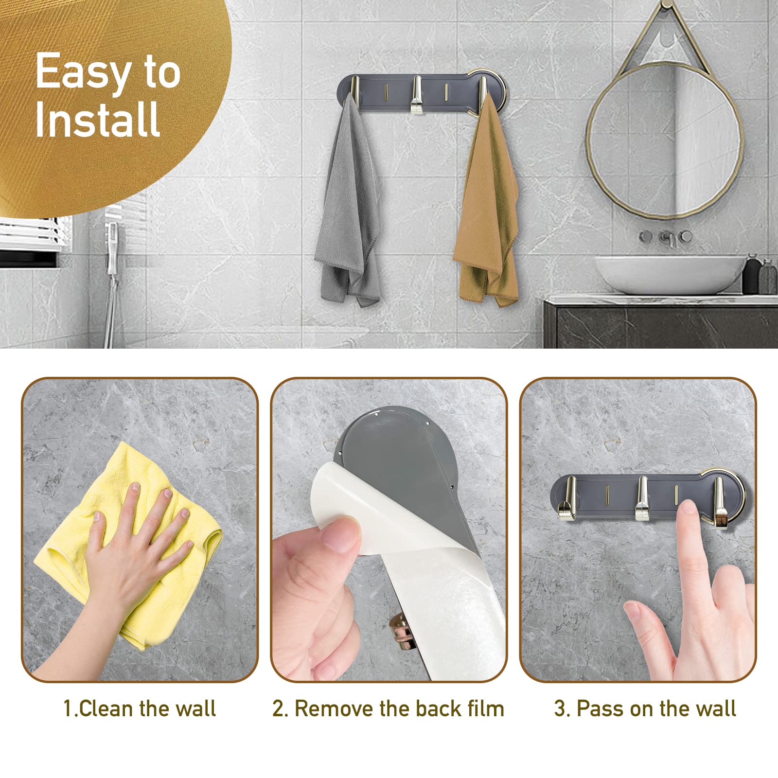 HDAJY Key Holder for Wall, Nail-Free Key Holder, Premium Plastic Wall Key Holder Be Used for Kitchen, Bathroom, Office, Hallway, Grey.